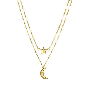 Jewelry Affairs 10K Yellow Gold Moon And Star Layered Pendant Necklace, 17"