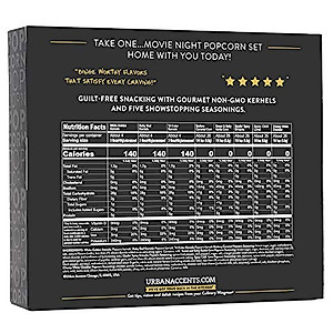 Urban Accents MOVIE NIGHT Popcorn Kernels and Popcorn Seasoning Variety Pack (set of 8) - 3 Non-GMO Popcorn Kernel Packs and 5 Gourmet Popcorn Snack Seasoning