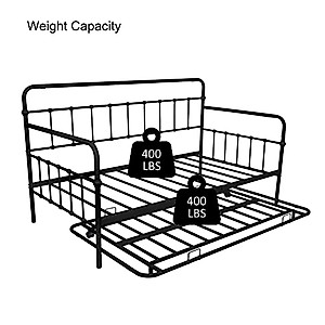 ODC Twin Size Metal Daybed with Pop Up Trundle,Heavy Duty Steel Slat Support Sofa Bed for Living Room,Bedroom/No Box Spring Needed, Black