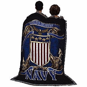Pure Country Weavers PCW - US Navy - The Sea is Ours 3 Blanket - Gift Military Tapestry Throw Woven from Cotton - Made in The USA (72x54)