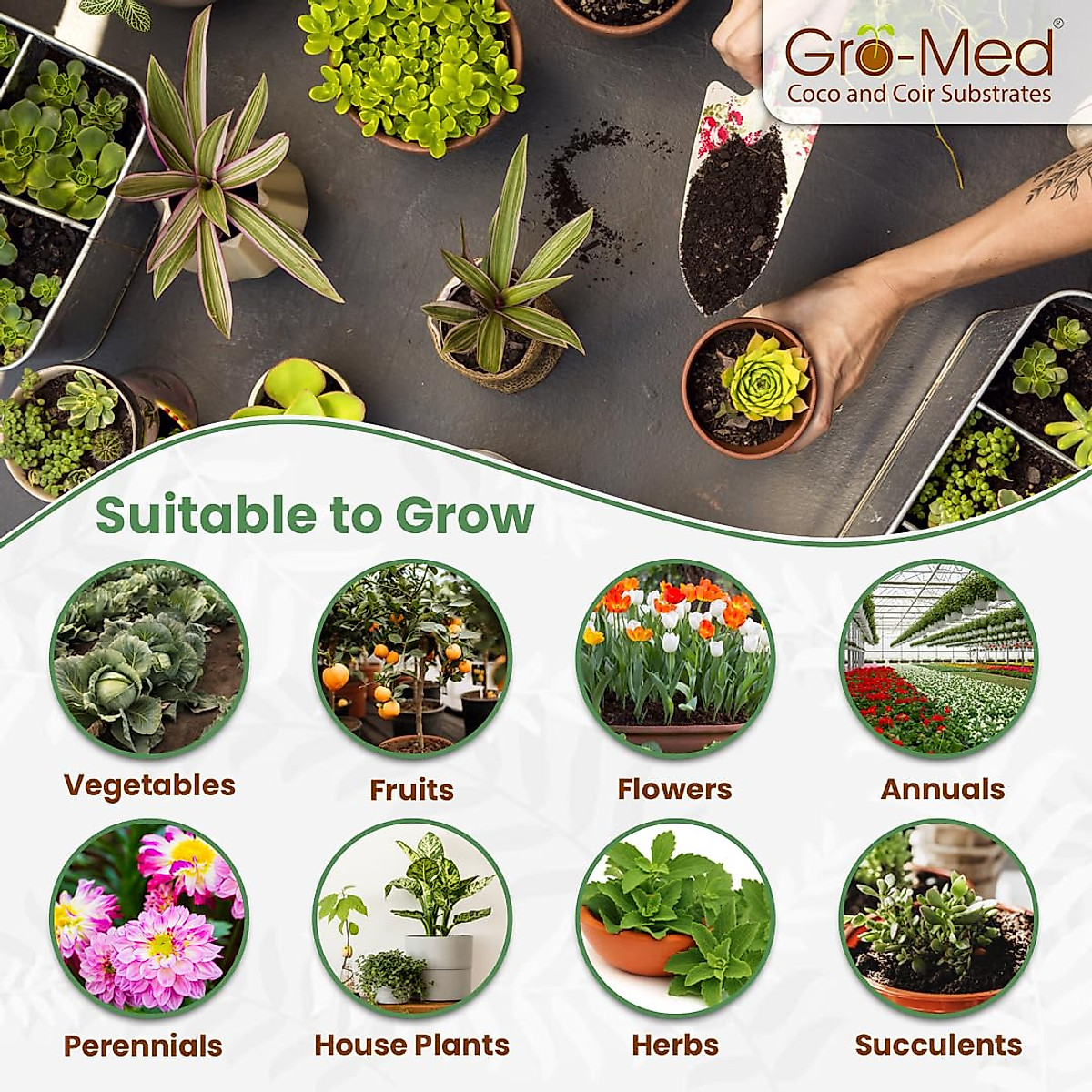 Gro-Med Organic Coconut Coir Brick Expands Upto 10 Quarts - Best for Gardening, Seed Starter, Potting Soil Mix - 1.4 lb Compressed Coir for Flowers, Herbs, Vegetables - OMRI Listed Low EC Balanced pH