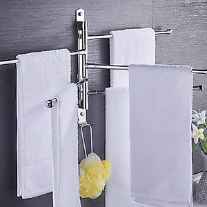 CHUNYU Bathroom Towel Rack Rod Stainless Steel Towel Holder Wall Mounted Storage Shelf with Hook Rotatable Kitchen Towel Hanger