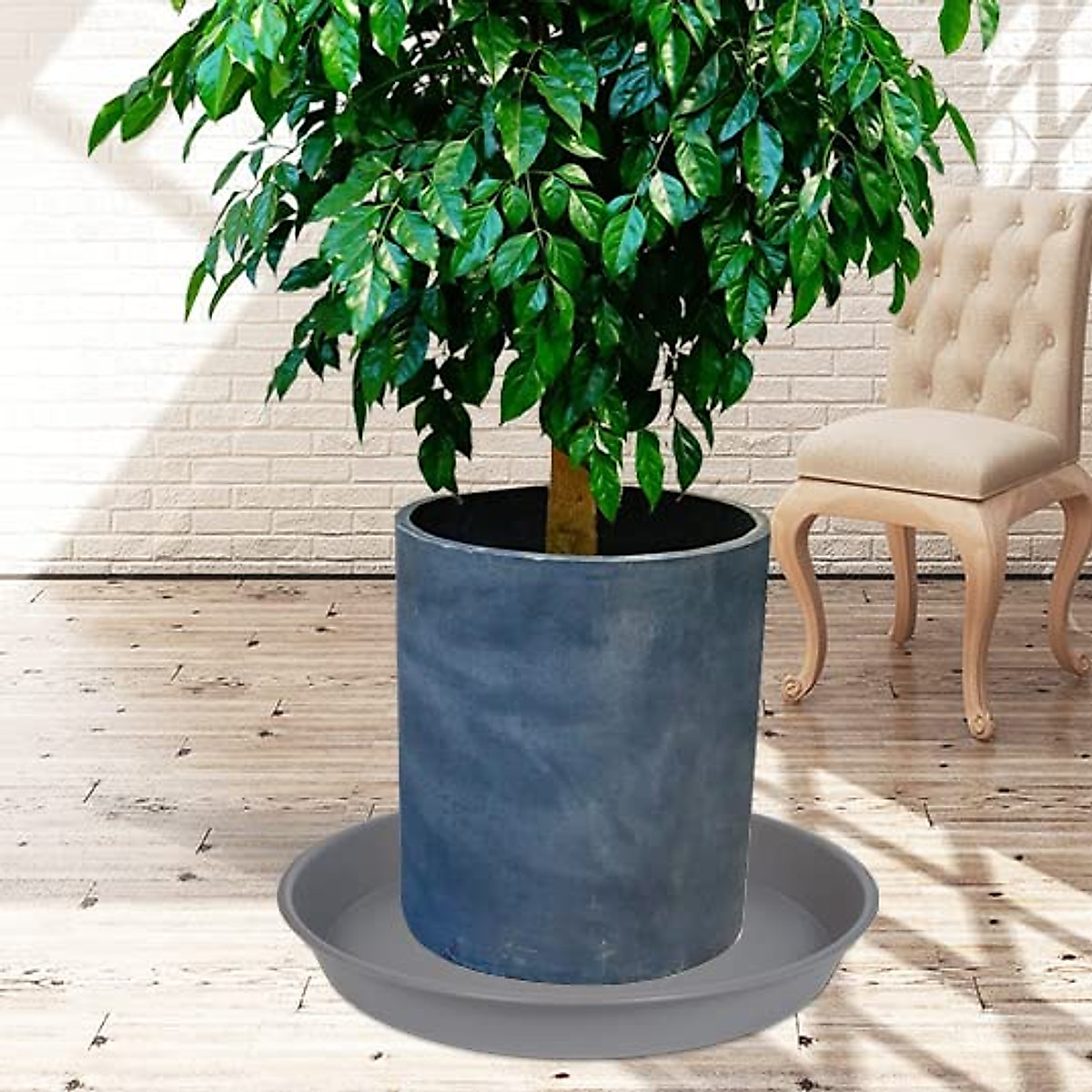 Angde 2 Pack of Plant Saucer 16 17 inch, Plastic Plant Saucers 17" Round, Flower Trays for Indoors Outdoor, Plant Drip Trays for Pots, Plant Water Tray for Planter 14-18" (17", Gray)