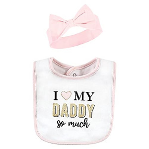 Hudson Baby Unisex Baby Cotton Bib and Headband or Caps Set, Daddys Princess, One Size