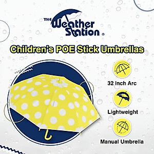 The Weather Station Children's Mini Manual Rain Umbrella, Fiberglass, Windproof, Lightweight, and Packable for Travel, Full 32 Inch Arc, Yellow Dot