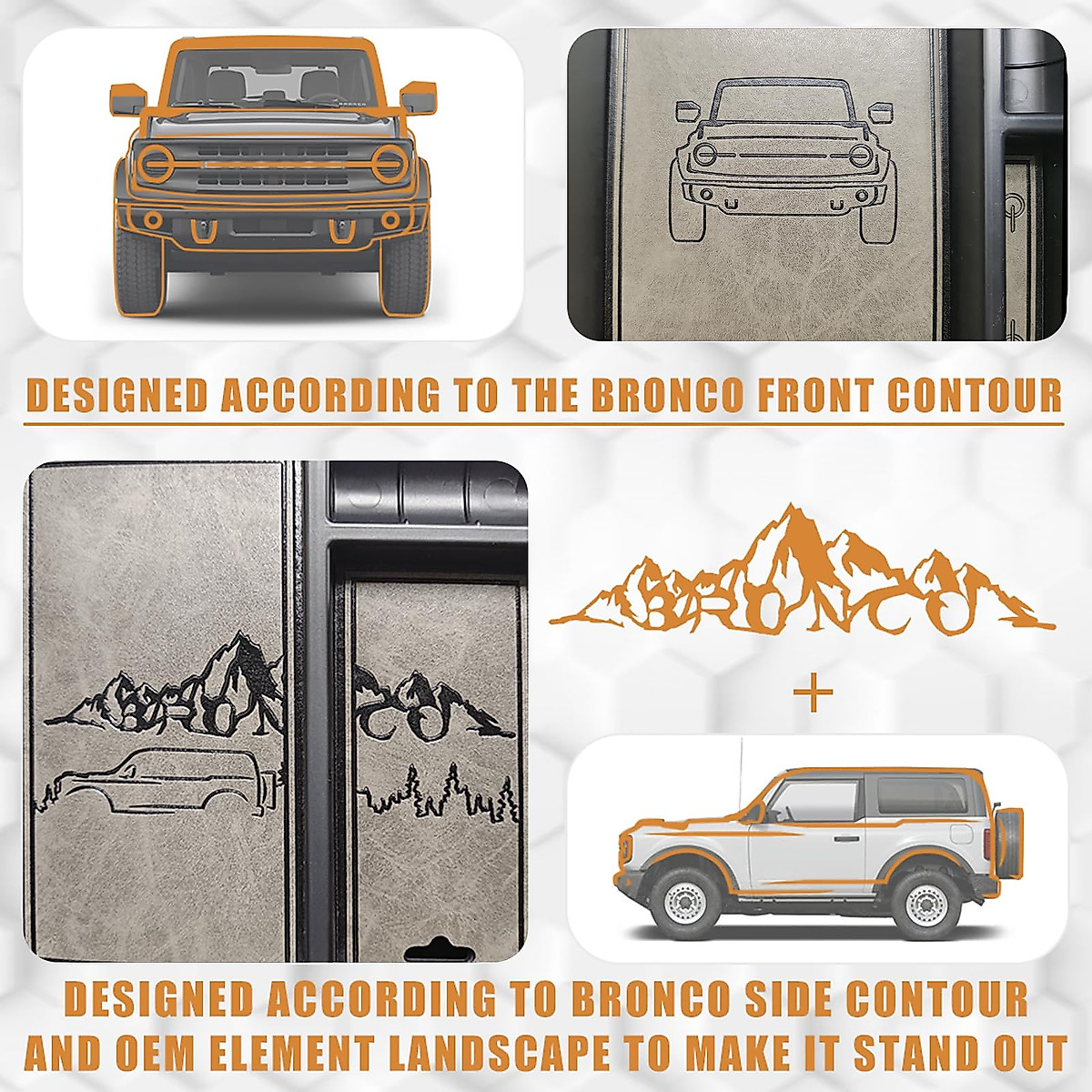 TripleAliners Center Console Organizer Compatible with 2021-2024 Ford Bronco(No for Sport) Accessories 6th Gen Bronco 2/4-Door Center Console Storage Box ABS Material with Leather Trim(V2_Retro Grey)