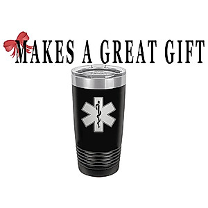 Rogue River Tactical EMT EMS Star of Life 20 Oz. Travel Tumbler Mug Cup w/Lid Paramedic (Black)