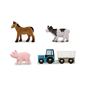 Melissa & Doug Round the Barnyard Farm Activity Play Rug (39 x 36 inches) - Wooden Tractor, Trailer, 3 Toy Animals