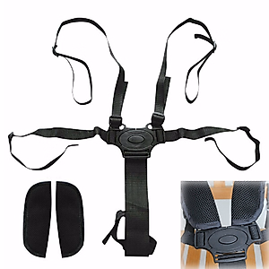 Kakalote 5 Point Child Safety Strap, Pushchair Strap, Buggy Pushchair Adjustable Seat Belt Harness Baby, Universal Baby Safe Belt Holder for Kids Stroller Pram (Black)