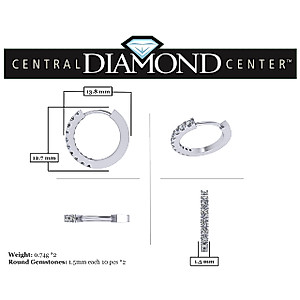Central Diamond Center Round Huggie Hoop Earrings Zirconia in 925 Sterling Silver For Women, Men, & Teens - Platinum Plated