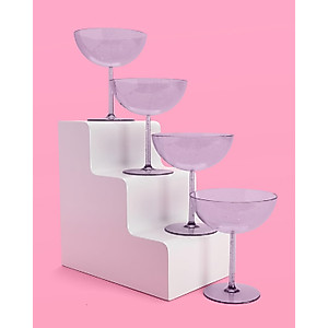 xo, Fetti Lavender Plastic Glitter Coupe Cups - Set of 4 | Bachelorette Party Decorations, Purple Cute Birthday Party Supplies, Reusable Bridal Shower Drinkware