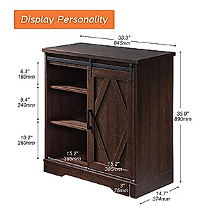 WAMPAT LED 2 in 1 Buffets & Sideboards Buffet Table Bar Cabinet with 2 Doors for Dining Room,Brown