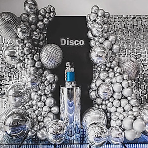 FOTIOMRG 125pcs Metallic Silver Balloons Different Sizes Pack, 18 12 10 5 inch Chrome Silver Latex Balloons Garland Kit for Birthday Baby Shower Disco Graduation Party Decorations