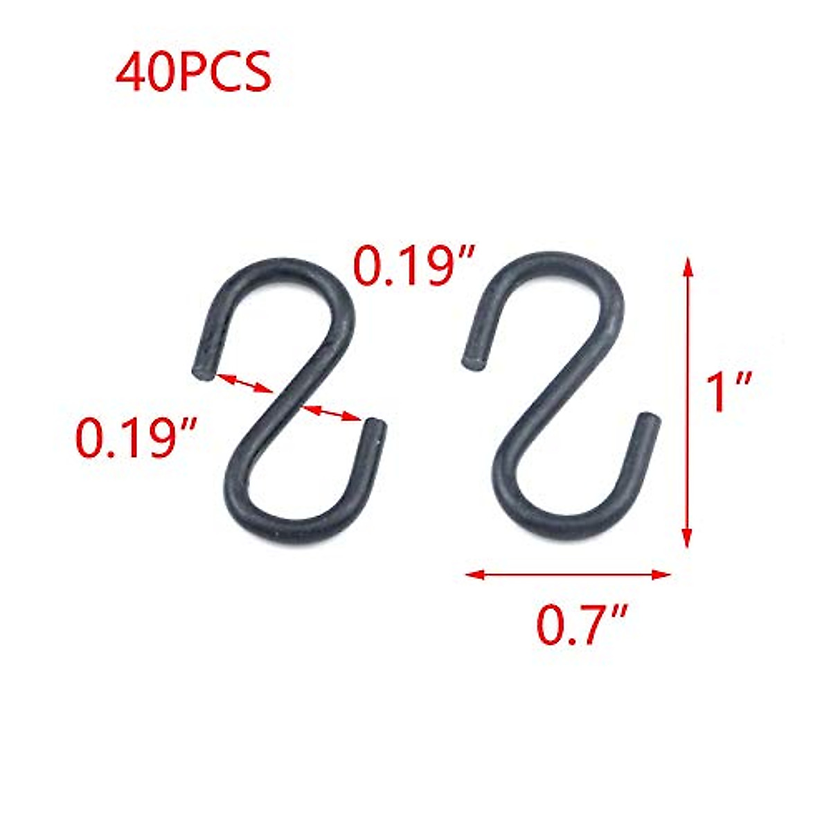 T Tulead 40PCS Mini Hanger Hooks Light Duty S Hooks Iron Hanging Hook Jewelry Hooks Black Hooks Connectors 1"x0.7"
