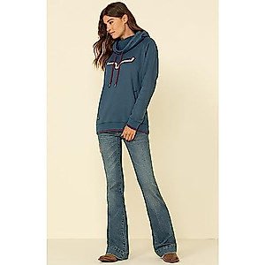 Kimes Ranch Women's Two Scoops Logo Casual Pullover Cowl-Neck Draw-String Long Sleeve Fleece Hoody, Charcoal, Large