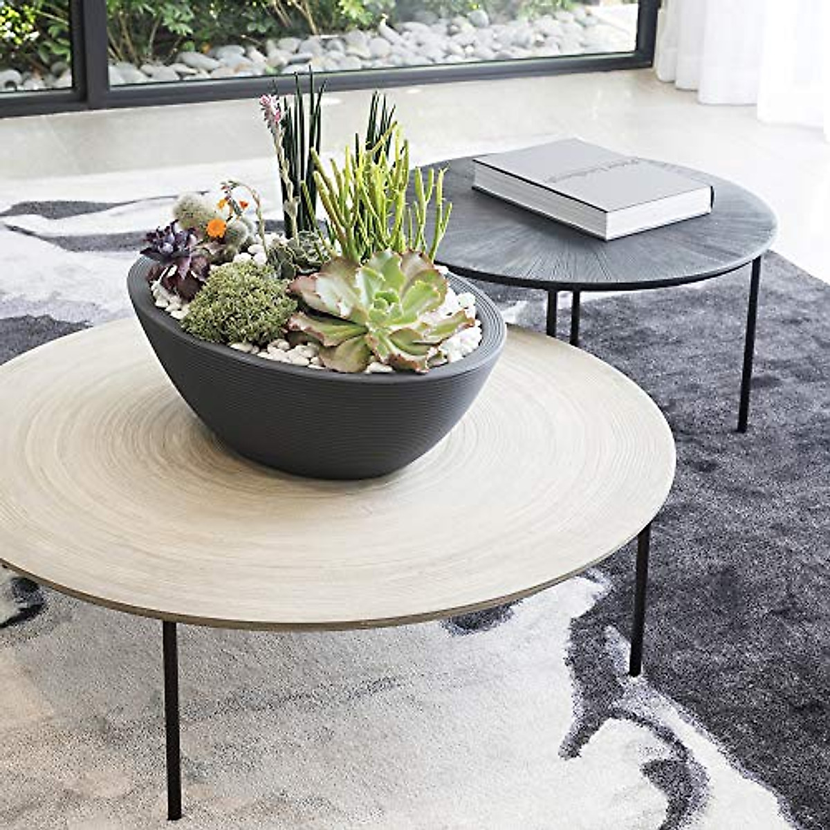 Crescent Garden Delano Oval Planter, Double-Walled Plant Pot, 24" x 17'' (Mocha)