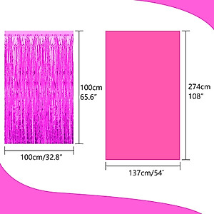 PLULON Pink Princess Balloon Garland Arch Kit with Hot Pink Tassel Plastic Tablecloth Pink Gold Metallic Balloons for Kids Girls Birthday Party Bridal Baby Shower Wedding Decorations