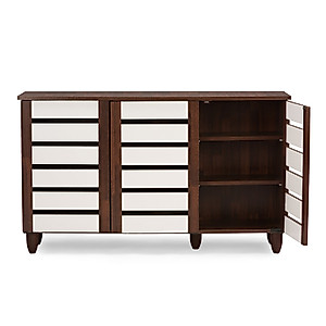 Baxton Studio Wholesale Interiors Gisela Oak and White 2-Tone Shoe Cabinet with 3 Doors