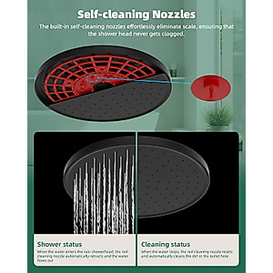 Hibbent 10'' Self-cleaning Rain Shower Head, High Pressure Handheld Shower Head, Showerhead Combo with 12'' Adjustable Curved Shower Extension Arm, 7-Spray, 71'' Hose, Showerhead Holder, Matte Black