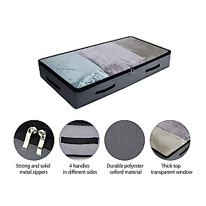 AMJ 3 Pack Underbed Storage Bags, Transparent Zip Lid Under Bed Storage Bags, Foldable Under-Bed Storage Bags and Containers, Dark Gray