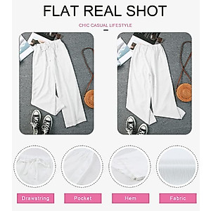 Dokotoo Women's Ladies Plus Size Fashion Summer Beach Casual Linen Elastic High Waisted Drawstring Comfy Elegant Wide Leg Loose Work Office Long Palazzo Pants for Women Trousers with Pockets White M