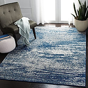 SAFAVIEH Evoke Collection 6'7" x 9' Navy/Ivory EVK272A Modern Abstract Non-Shedding Living Room Bedroom Dining Home Office Area Rug