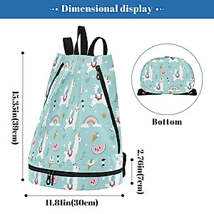 Joisal Rainbow Alpaca Pattern Swimming Backpack with Shoe Compartment Backpack Gym Bag for Men, Competitive Swim Bag