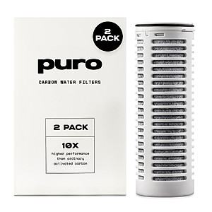 Puro Replacement Filter for Glass Pitcher - 2 PACK - Filters 200 Gallons - Long Lasting Filter - 400% Faster Filtering - Carbon Water Filter Removes Lead, Odors, Microplastics, Chlorine, Impurities