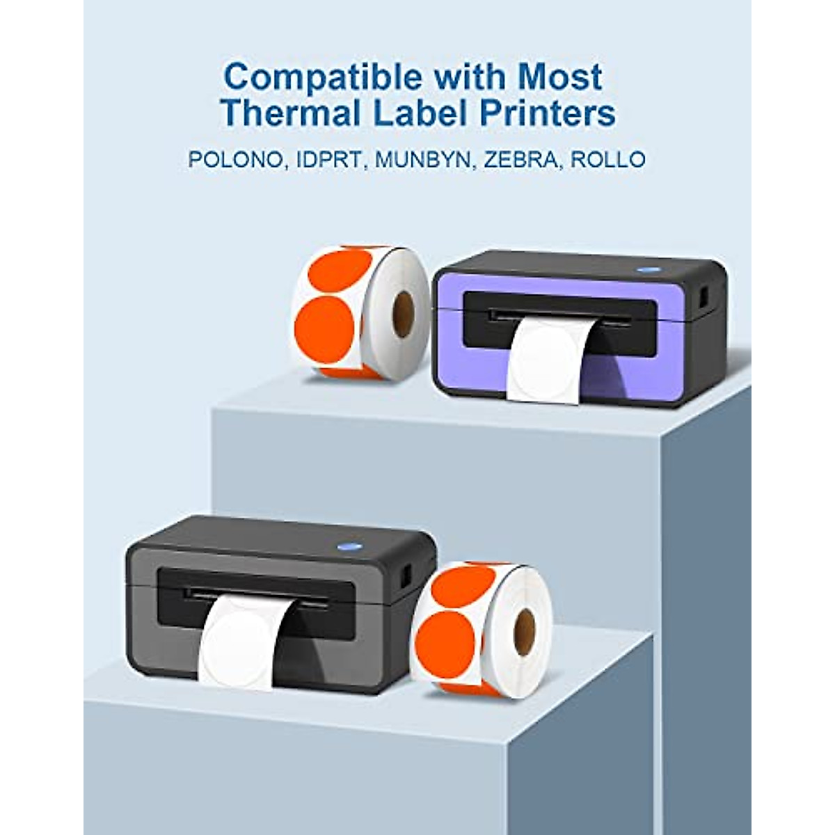 POLONO Label Printer, PL420 4x6 Thermal Printer, High-Speed Shipping Label Printer, Commercial Direct Thermal Printer, 2" Orange Circle Thermal Sticker Labels, Self-Adhesive Stickers Labels