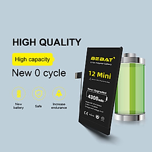 BEBAT Replacement for iPhone 12 Mini Battery, 4300mAh High Capacity Li-ion Polymer Replacement Battery for Model A2399 A2400 A2398 A2176 with Professional Repair Tool Kits