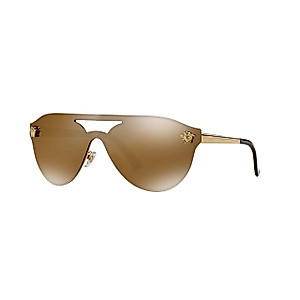 Versace Woman Sunglasses Gold Frame, Brown Mirror Bronze Lenses, 0MM
