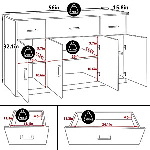 VEIKOU Sideboard Buffet Cabinet with Storage, Coffee Bar Cabinet w/56” Wide Countertop & Adjustable Shelves, Large Kitchen Buffet w/3 Drawers & 3 Cabinets, Black