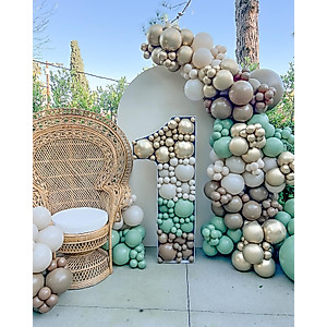 142pcs Sage Green Balloon Garland Arch Kit Jungle Safari Woodland Balloon Garland Arch Sage Green Brown Beige Gold Balloons for Baby Shower Wild One Safari Birthday Decorations