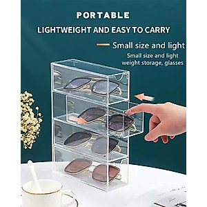 4 Drawers Acrylic Stackable Sunglasses Organizer, Clear Glasses Case Storage Organizer, Dust Proof & Waterproof Acrylic Drawers Sunglasses Storage Organizer for Dresser, Bedroom, Desk