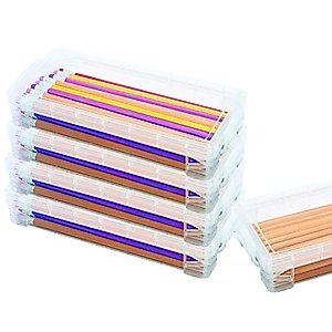 1InTheOffice Pencil Box, Stackable Translucent Clear 8.25 x 1.5 x 4 Inches, (4 Pack)