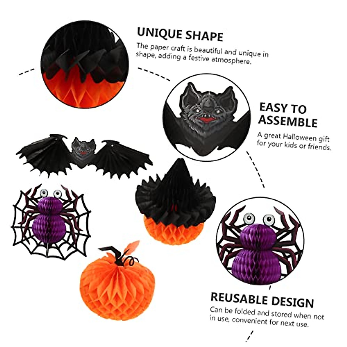 MUSISALY 20 pcs Supplies Booth Themed Topper Novel Honeycomb Bat Center Hanging Party Decorations Spider Hat Tables Props for Ornament Pendant Ball Poms Holiday Paper Kids Pumpkin Craft