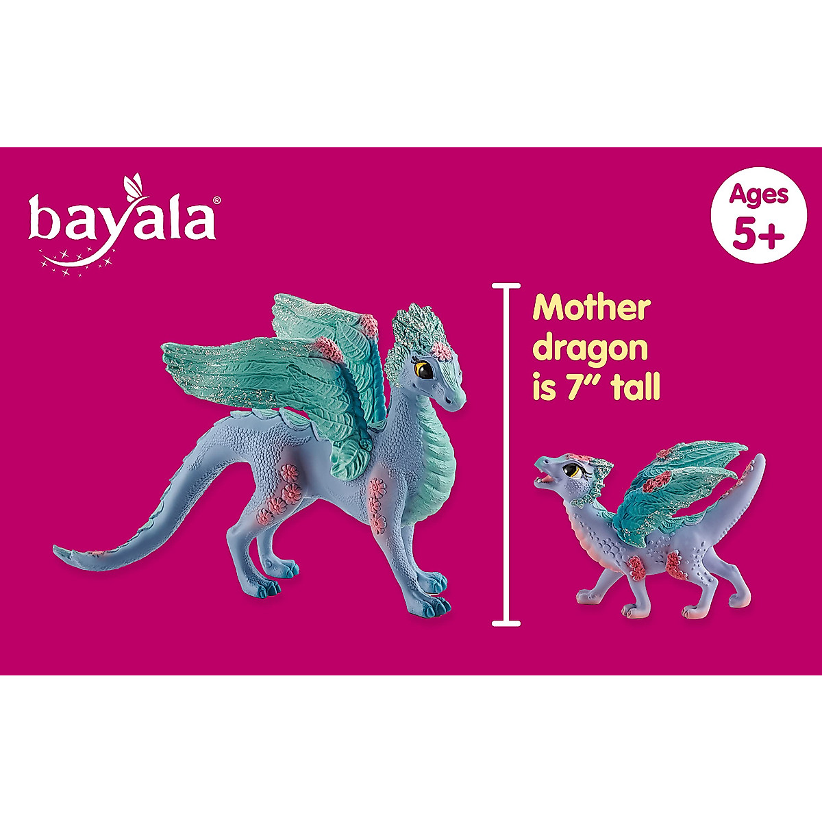 Schleich Bayala Toys and Figurines - Flying Flower Mother and Small Baby Dragon, Action Figure Kid Toys and Dolls, Girls and Boys Ages 5 and Above , 2 Piece Set