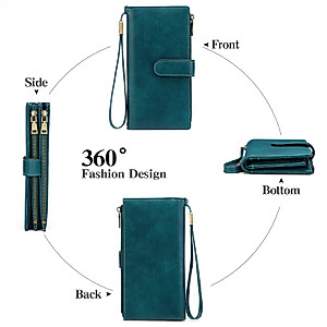 GOIACII Womens Wallets Large Capacity Credit Card Holder Rfid Wallet Women Double Zipper Pocket Leather Bifold Ladies Wristlet Clutch Wallet