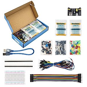 REXQualis Electronics Basic Kit w/Power Supply Module, Breadboard, Jumper Wire, LED,Resistor, comes with more than 300pcs sensors and components for fun and simple electronic projects.