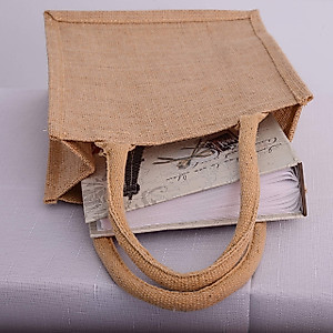 12 Pack Jute Burlap Tote Bags Soft Cotton Handles Laminated Interior Burlap Bags Beach Teacher Mother Bridesmaid Wedding DIY (LARGE (15.5x14x6)) Natural