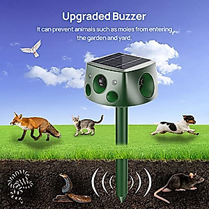 Meilen Solar Animal Repeller - 360° Protection,Motion Sensor Activated,7 Modes,Waterproof,Flashing Light - Repels Rats, Squirrels, Deer, Raccoons, Skunks, Rabbits, Moles, Cats