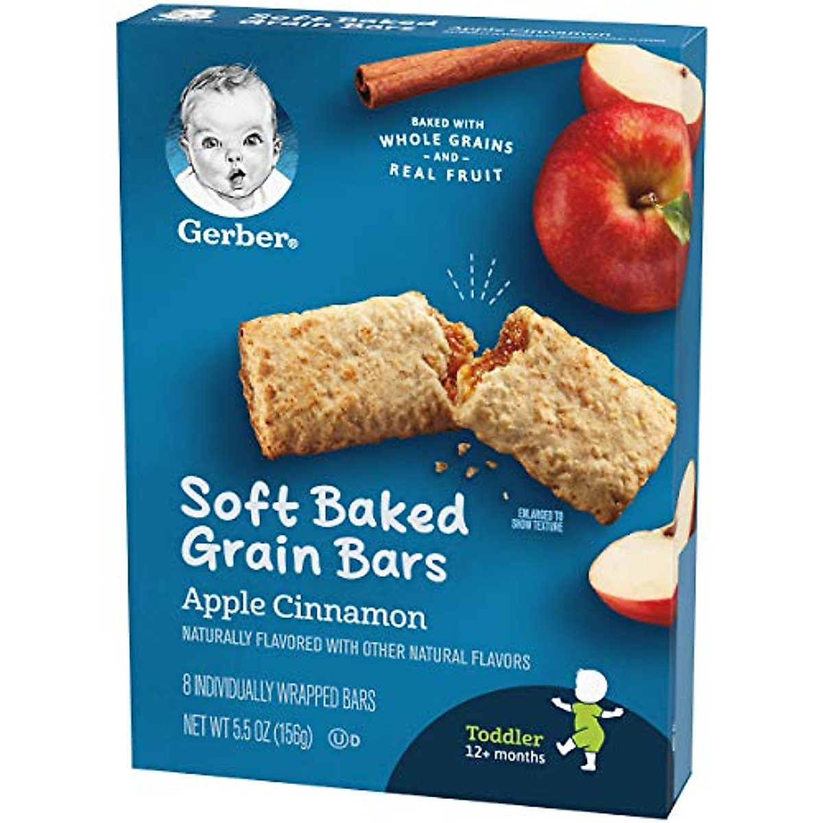 Gerber Soft Baked Grain Bars, Apple Cinnamon, 8 Individually Wrapped Bars/Box (Pack of 4)