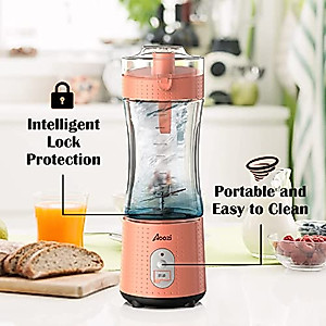 Personal Size Blender Smoothies and Shakes, Aoozi Portable Blenders, Mini Blender USB Rechargeable, Handheld Blender Sports,Travel and Home (Orange)