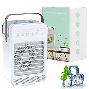 Portable Air Conditioner, Personal Air Cooler Mini with 2 Mists 4 Speeds, 120°Auto Oscillation, 600ML Tank, 2/4/6H Timer, 7 Colors Light, Evaporative Air Cooler Fan for Room Office Bedroom Camping