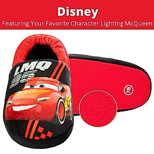 Disney Pixar Cars Lightning McQueen Slippers - Boys PJ House Shoes Pajama Indoor Warm Kids Slipper - Black Red (size 5-6 Toddler)