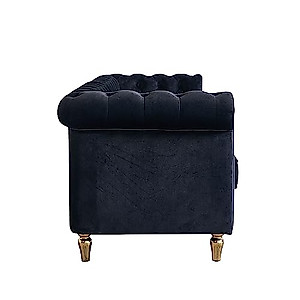 Goohome 84.65" Chesterfield Sofa, 3-Seater Velvet Deep Button Tufted Sofá Upholstered Love Seat Couches with Rolled Arm, Gold Strip Trim, for Bedroom Office Apartment Living Room Furniture, C-Black