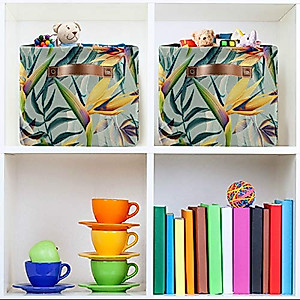 Storage Basket Cube Tropical Palm Flower Leaves Large Collapsible Toys Storage Box Bin Laundry Organizer for Closet Shelf Nursery Kids Bedroom,15x11x9.5 in,2 Pack