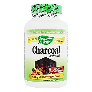Nature's Way Activated Charcoal, Binds Unwanted Materials and Gas*, 560mg per Serving, 360 Capsules