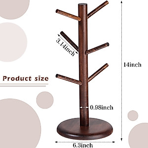 Patelai Coffee Mug Tree with 6 Hooks Wood Mug Holder Tree Mug Stand Hanger Kitchen Coffee Mug Tree Countertop Tea Cups Holder Stand 14 Inch Removable Mug Stands(Brown)