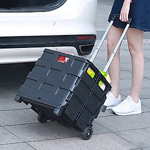 DEAOTEK Wheels Rolling Crate - Collapsible Rolling Cart Folding Teacher Rolling Bag Box for Store and Transport Your Tools Files Books School Supplies, Holds 75 lbs
